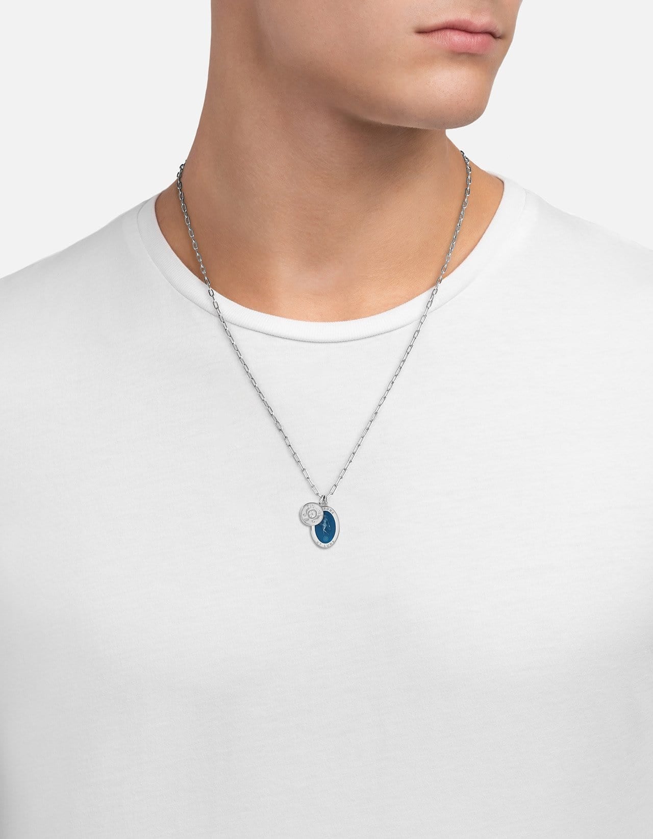 Fortuna Pendant w/Cable Chain Necklace w/Blue Enamel, Sterling Silver ...